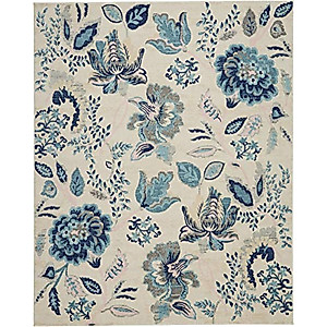 Nourison Tranquil Floral Ivory/Light Blue 8' x 10' Area -Rug, Easy -Cleaning, Non Shedding, Bed Room, Living Room, Dining Room, Kitchen (8x10)
