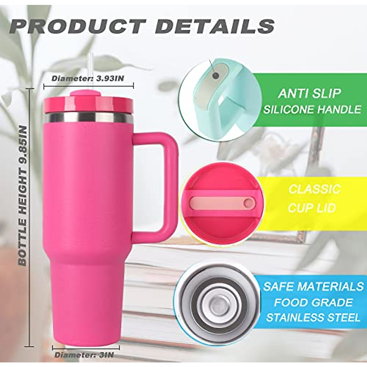 40 oz Tumbler with Handle and Straw Lid,Stainless Steel Travel Mug Water Bottle Cup,Reusable Insulated Vacuum splashproof Cup,for Car,Home,Office,Gifts