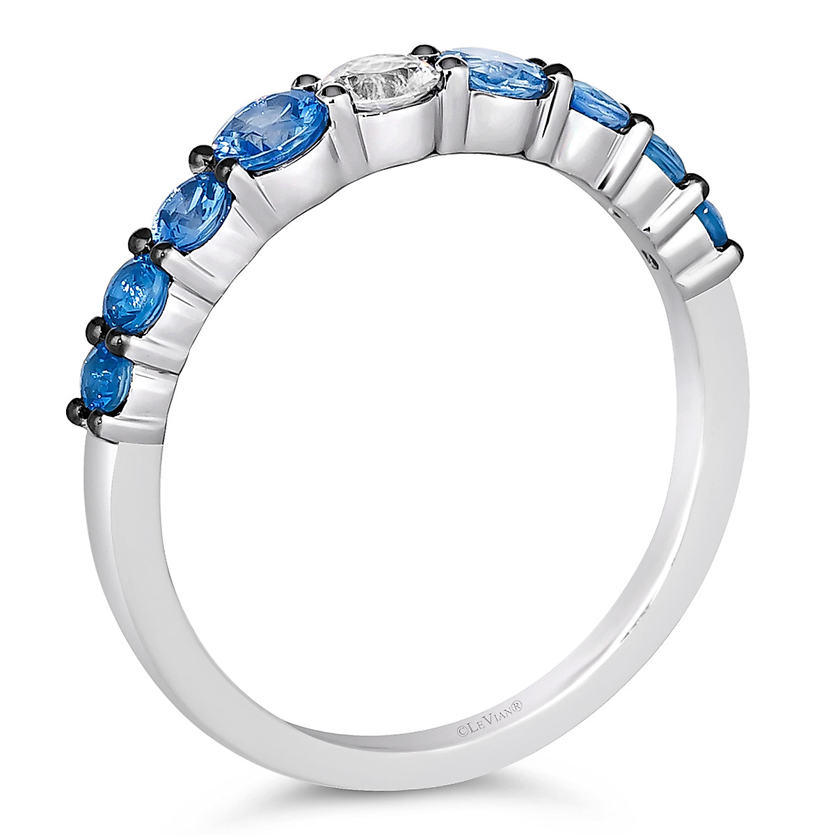 LE VIAN 1 Carat White and Blue Sapphire Classic Stackable Band Ring for Women in 14k White Gold Promise Anniversary Ring Size 7