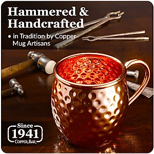 copper-bar Moscow Mule Copper Mugs | Set of 2 Hammered Cups | 100% HANDCRAFTED Pure Solid Copper | Gift Set With Cocktail Straws | Shot Glass | Coasters | Copper Stirrer & Beer opener