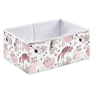 CaTaKu Cute Girl Cats Cube Storage Bins for Organization, Rectangular Fabric Storage Cubes Storage Bins for Cube Organizer Foldable Storage Baskets for Shelves Living Room