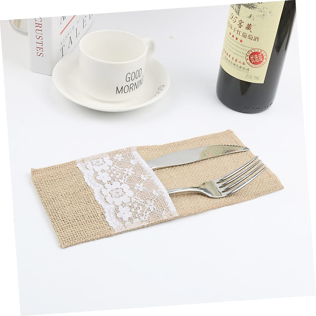 TIDTALEO Wedding Tableware Burlap christmas flatware holders christmas gifts bag nativity Christmas tableware holder santa claus cutlery bag wedding décor lace trim bag pocket