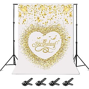Backdrop Stand with White Backdrop，White Backdrop Stand，White Photo Backdrop with Stand， ​ Polyester White Cloth 6x9 feet Adjustable 8.5x10 Photography Stand 4 Clips