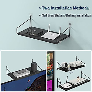 Vimqual Floating Shelf for AV Device/Projector/Cable Boxes/WiFi Router, Wall Mounted Display Ledges for Storage Plants, Wood Wall Shelves for Bedroom, Living Room, Bathroom, Kitchen (Black)