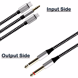 Meamaz 4.26FT MFi Certified Lightning to 1/4 Inch Audio Adapter Cable, Within 1/4 to USB C, AUX to TS Adapter, 3-in-1 Stereo 1/4 Cable for Headphone AMP(Compatible with iPhone)