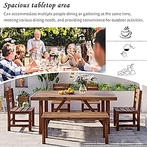 YOPTO Acacia Wood Outdoor Table and Chair Set,Outdoor Dining Sets with 4 Chairs and Bench, 6 Piece Patio Furniture Suitable for Patio,Balcony, Backyard,Natural