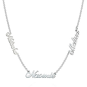 Ouslier Personalized Sterling Silver Three Name Necklace Pendant Custom Made with 3 Names 16”-18” Chain (Silver)