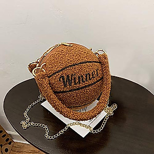 KUANG! Women's Basketball Shaped Mini Chain Purse Plush Shoulder Messenger Handbags Handle Tote Crossbody bags For Girls