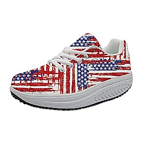FOR U DESIGNS Lace-up Rocking Wedges Platform Women Girls Casual Walking Toning Sneakers Size 38 Cool American Flag Pattern