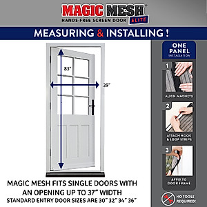 Magic Mesh Elite- More Durable Magnetic Screen Door, Reinforced Seam, Strong & Hidden Magnets- Keeps Bugs Out, Fits Single Doors up to 39"x83"