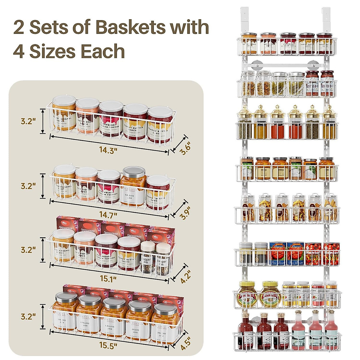 Delamu Over the Door Pantry Organizer, Adjustable 8-Tier Pantry Door Organizers and Storage, Hanging Spice Rack Shelves for Home & Kitchen, Metal Cabinet Door Organizer, Laundry Room Organization