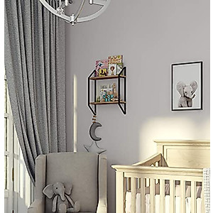 Wallniture Ponza 2-Tier Floating Shelf for Bathroom Organization and Storage Natural Burned Rustic Wood Wall Decor with Metal Brackets