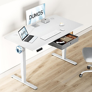 DUMOS 63 x 24 Inches Electric Height with Storage, Ergonomic Adjustable Memory Preset, Computer Stand Up Desk Suitable for Home Office, White, 63'' x 24''-Drawer