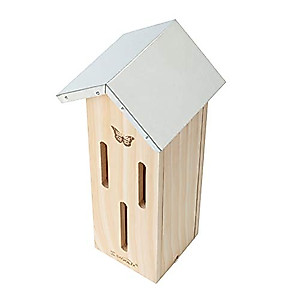 Wooden Butterfly House for Gardens. Provides a Safe Haven for Butterflies to Rest, Protect from Predators and Harsh Weather Conditions. Attractive Garden décor, Includes Bonus Rope Hanger.