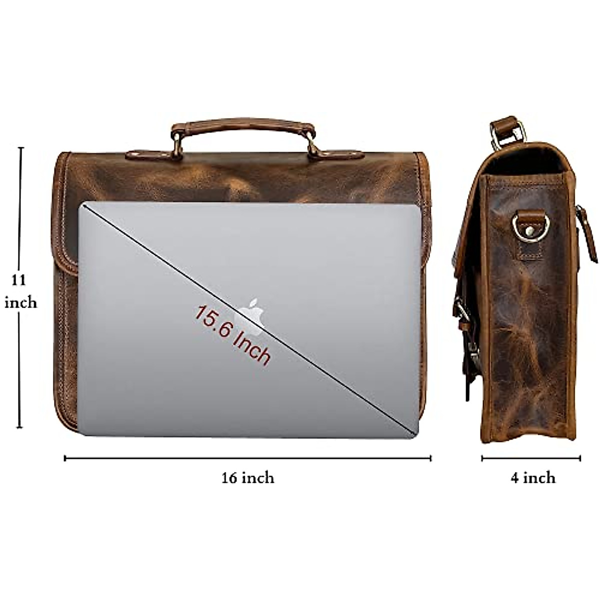 Leather Messenger Bag for Men - Full Grain Leather Briefcase Laptop Satchel Office Crossbody Travel Bag by Rustic Town (16 Inch, Brown)