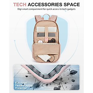 BAGSMART 15.6 Inch Pink Quilted Laptop Backpack for Women with USB Charging Port