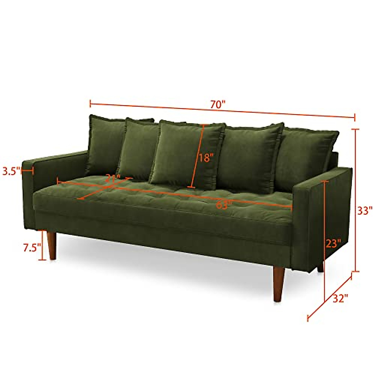 SILKIR 3-Person Sofa Couch for Living Room | Perfect for: Apartment/Studio/Office & Small Space | Velvet Fabric | Fast and Easy Assembly | (Olive Green) Modern Contemporary Mid-Century