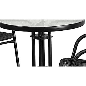Flash Furniture 23.75'' Round Glass Metal Table with 2 Black Rattan Stack Chairs