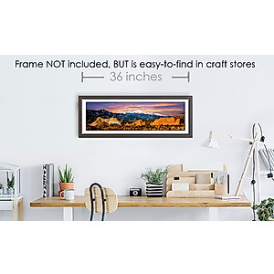 PHOTOSBYJON Pike's Peak and Garden of The Gods 11.75 inches x 36 inches Colorado Mountain Landscape Photographic Print Panorama Poster Photo Picture Standard Size