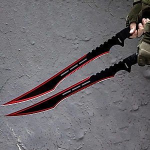 DISPATCH 2pc Ninja Tactical Twin Katana Samurai Sword Machete Fixed Blade Combat Set with Sheath for Hunting, Outdoor Camping, Survival