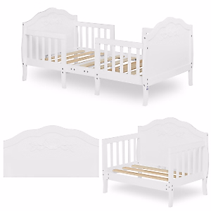 SweetPea Baby Rose 3-in-1 Convertible Toddler Bed in White, Greenguard Gold Certified, JPMA Certified, Safety Rails, Made of Sustainable New Zealand Pinewood