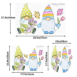 Spring Flowers. Cute Easter Gnomes. Bathroom 4 Sets Shower Curtain Decor with Rugs, Toilet Lid Cover and Bath Mat,12 Hooks