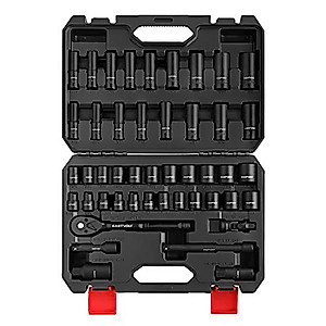 Eastvolt Mechanic Tool Kits, Drive Socket Set, 46 Pieces, with 72 Teeth Reversible Ratchet, Metric/SAE (ASK06)