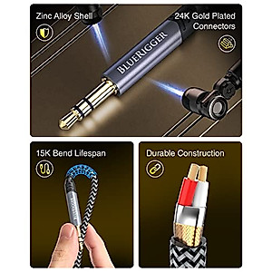 BlueRigger 3.5mm Stereo Audio Cable (15FT, 24K Gold Plated Jack, Auxiliary Cable, Male to Male, Hi-Fi Sound) – Aux Cord for Headphones, Home Car Stereo, Speaker, Amplifier, Phones, Tablets, Laptops