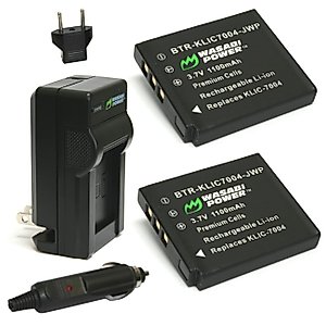 Wasabi Power Battery (2-Pack) and Charger for Kodak KLIC-7004 and Kodak EasyShare M1033, M1093, M2008, PlayFull Dual, PlaySport, PlayTouch, V1073, V1273, V1233, V1253, Zi8, Zx3, Zi12