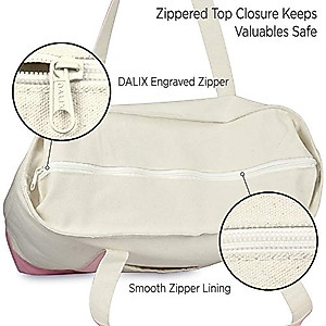 DALIX 22" Extra Large Cotton Canvas Zippered Shopping Tote Bag in Pink