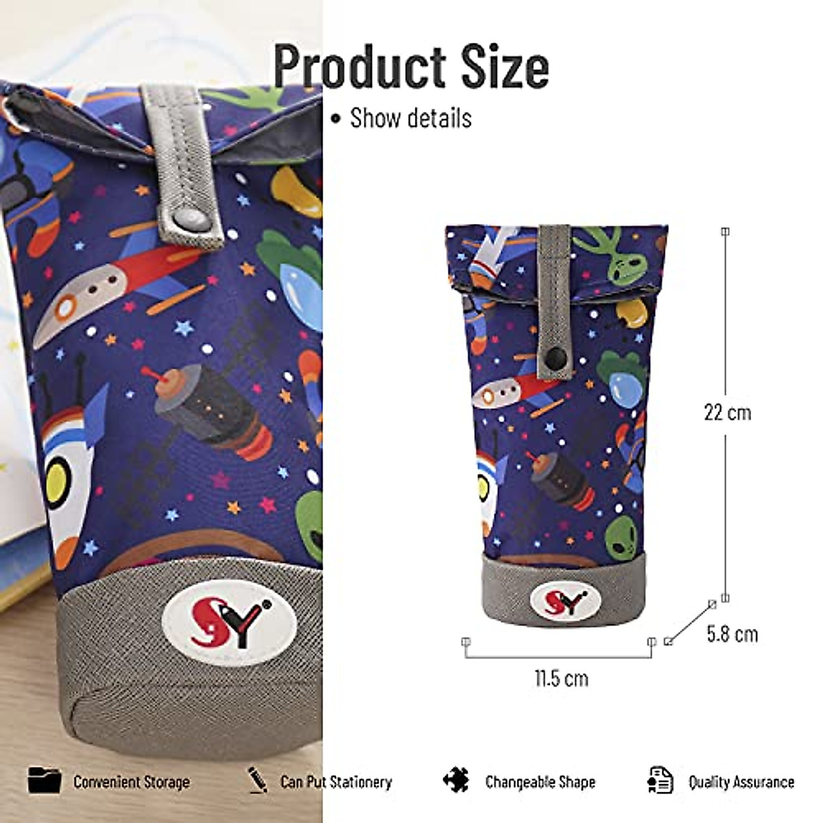 SY Magnetic button Multi-Function Large Capacity Pencil Case Pen Bag Large Storage Handheld Pen Pouch Cosmetic Case High School pencil maker College Student Girl Teen