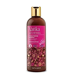 Vatika Ayurveda Strengthening Shampoo, Natural Deep Moisturizing, Hydrating Contains Aloe + False Daisy for Dry, Thin, Color Treated Hair, Long Hair, Split Ends & Strengthening Hair, 400ml (For Pitta)