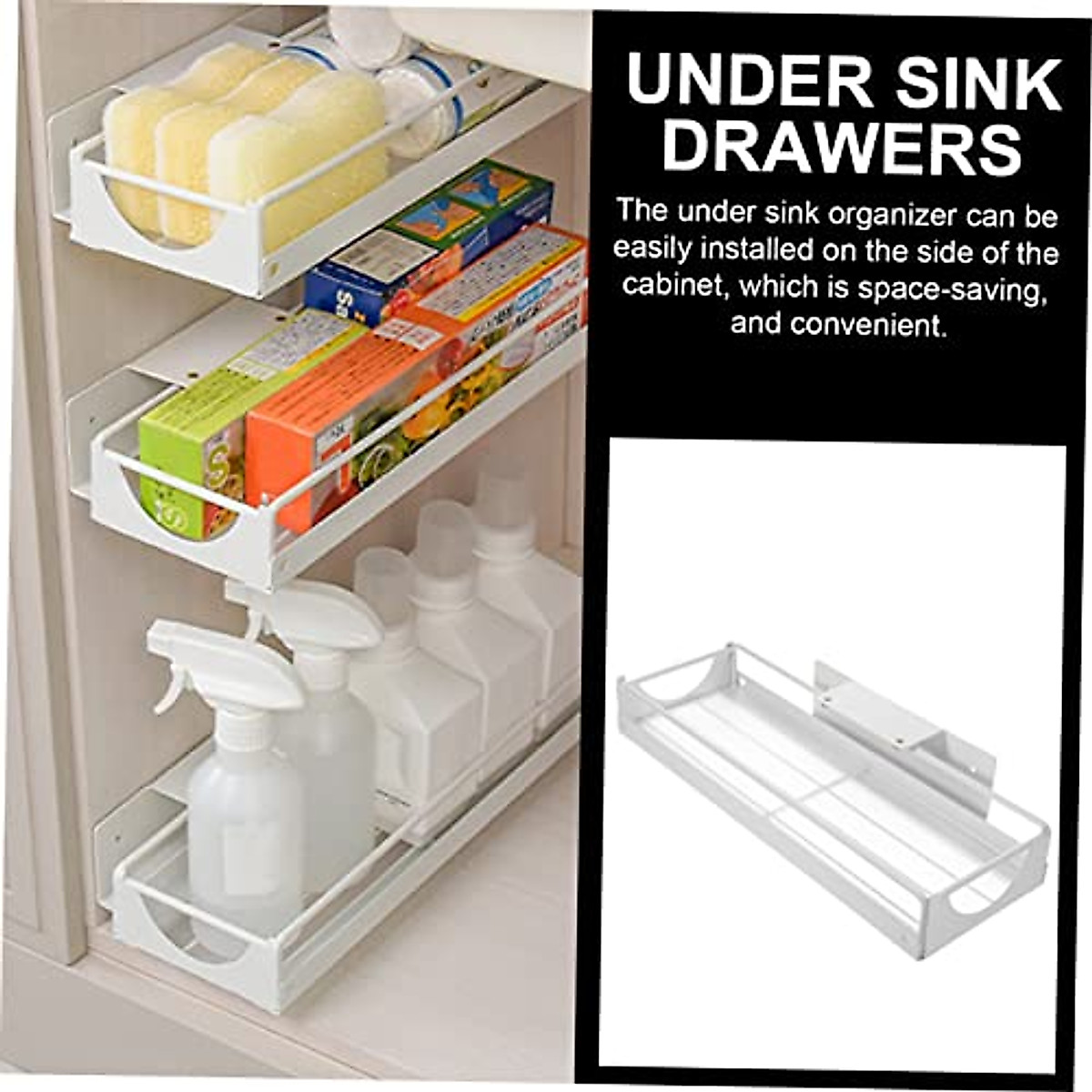 CHILDWEET Pull Drawer Cabinet The Bathroom Basket for Steel Organizer Heavy Sliding Slide Under Clo Kitchen Sink Shelf Storage Home Duty Out White Rack Metal Organizers Pantry Shelves