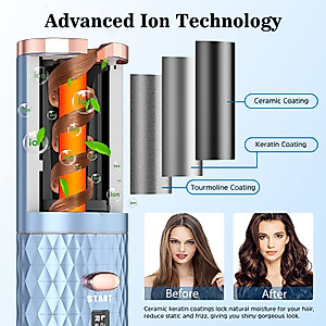 Automatic Curling Iron, Cordless Auto Hair Curler, Ceramic Rotating Hair Curler with 6 Temps & Timers, Portable Rechargeable Curling Wand, Auto Shut-Off, Fast Heating Iron for Styling