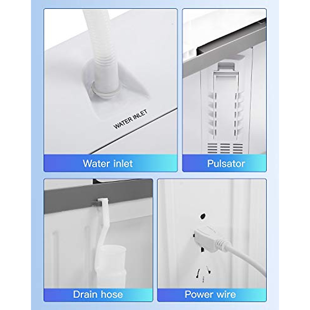 Hudada Twin Tub Washing Machine Portable Mini Compact Washer and Spin Dryer Combo, 10Lbs & 7Lbs Spinning, Small Laundry with Inlet Drain Hose for Apartment Dorm RV Home, White