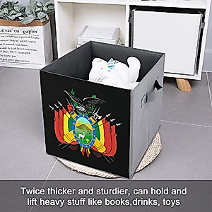 Coat of Arms of Bolivia Canvas Collapsible Storage Bins Cube Organizer Baskets with Handles for Home Office Car