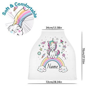 Custom Personalise Cute Unicorn Rainbow Baby Car Seat Covers Donut Ice Cream Carseat Canopy Soft Infant Stroller Cover Nursing Breastfeeding Covers for Girls Boys Newborn Fit Summer Spring Autumn