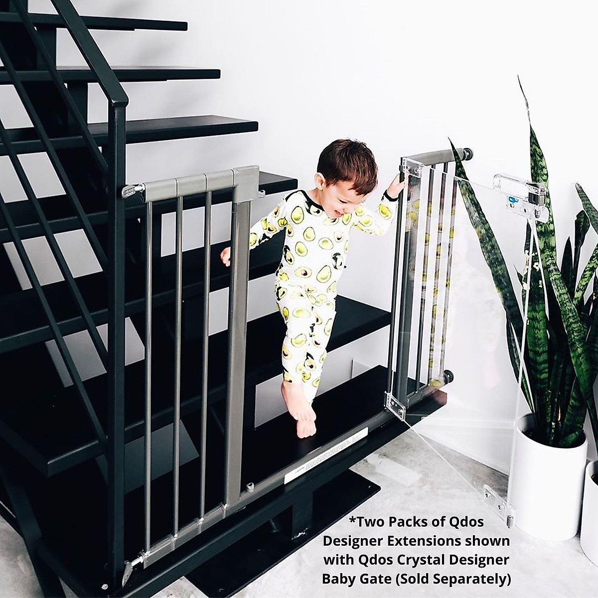 Qdos Safety Designer Gate Extensions for Crystal and Spectrum Pressure Mount Baby Gates | Slate | Allows for use in wider door openings - Each Extension adds 2.75" to the gate - Includes 2 Extensions