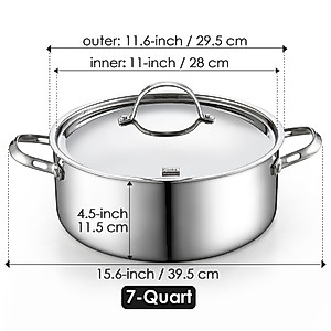 Cooks Standard Multi-Ply Clad Stainless Steel Stock Pot, 7-Quart Pasta Cooking Canning Dutch Oven Pot with Lid, Deep Stockpot Induction Cookware