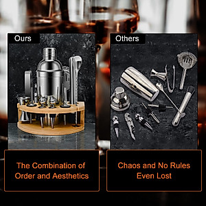 TAUPO Cocktail Shaker Set | 12 Pieces Stainless Steel Bartender Kit with Bamboo Stand and Cocktail Recipes for Drink Mixing | Bar Set Home Mixology Barware Tool Sets(25 oz)