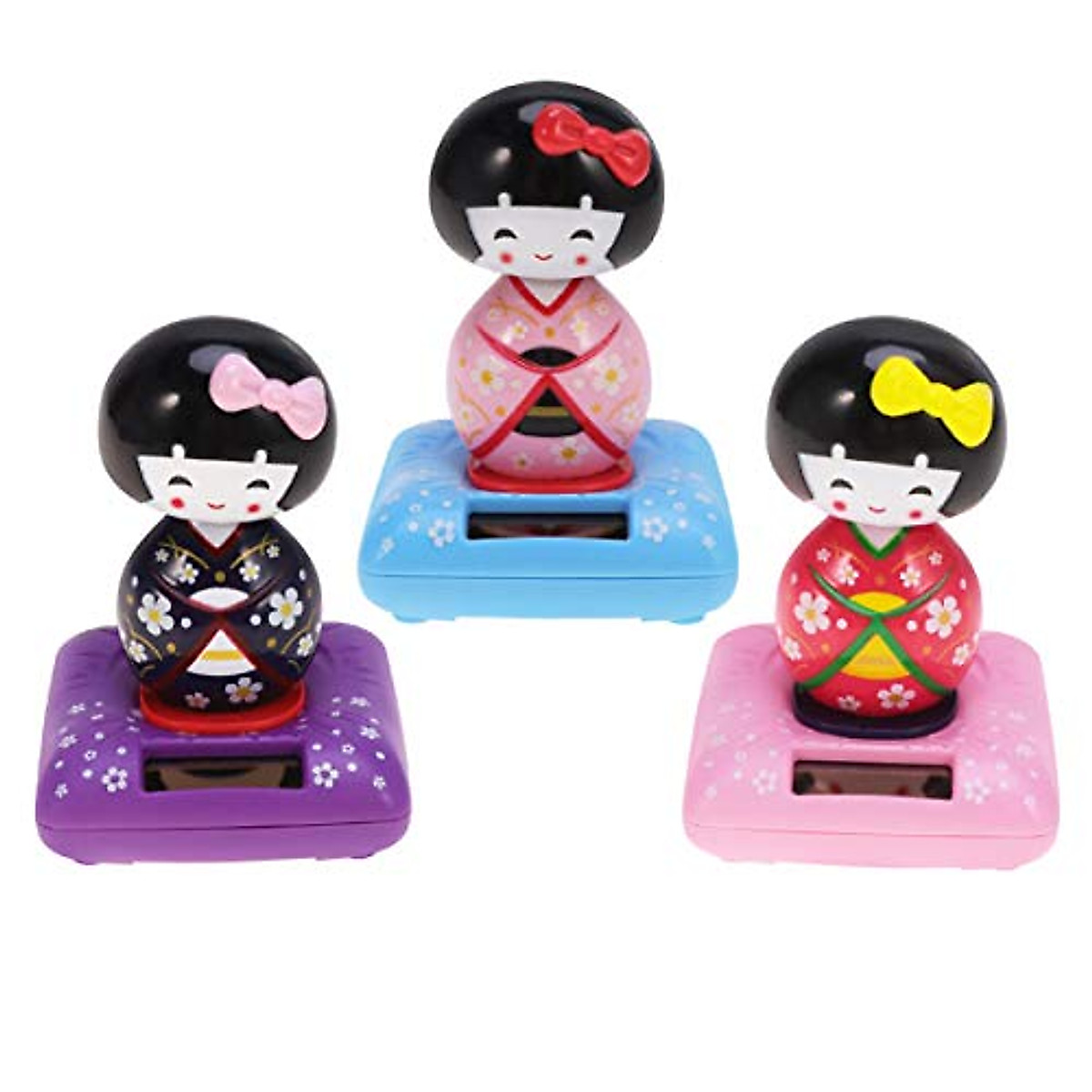 Amosfun Solar Powered Bobble Shaking Head Dancing Toy Japanese Kokeshi Doll Figurines Statues Car Dash Board Decorations Pink