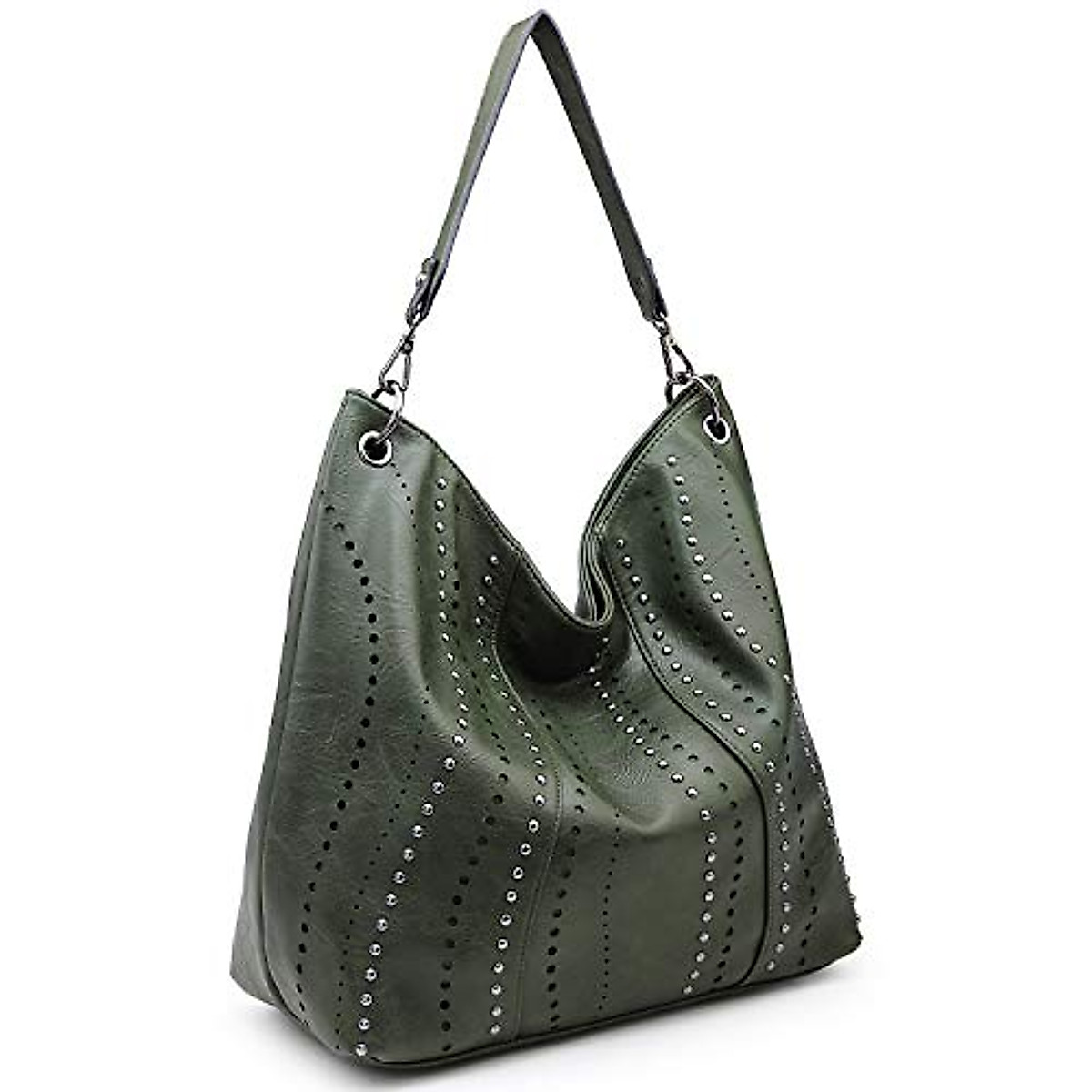 VONMAY Purses for Women Vegan Leather Handbags Large Ladies Studs Hobo Bags Tote Purse Bucket Shoulder Bag (Army green)