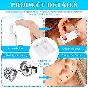 Mudder 8 Pieces Self Disposable Ear Piercing Kit Safety Portable Nose Mouse Piercing Tools with Crystal Ear Studs (White)