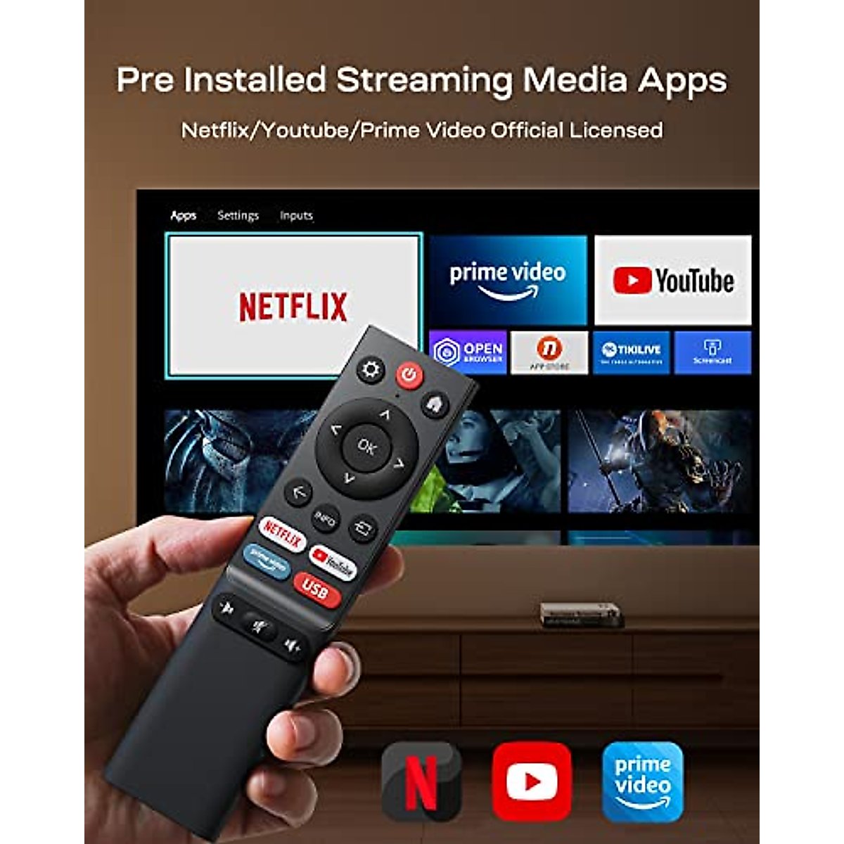 4K Projector - Portable Bluetooth Projector with Netflix, Smart WiFi Projector 400 ANSI Lumen Native 1080P, Phone Projector with Built-in Netflix/Prime Video/YouTube, YOTON Y9 Home Movie Projector