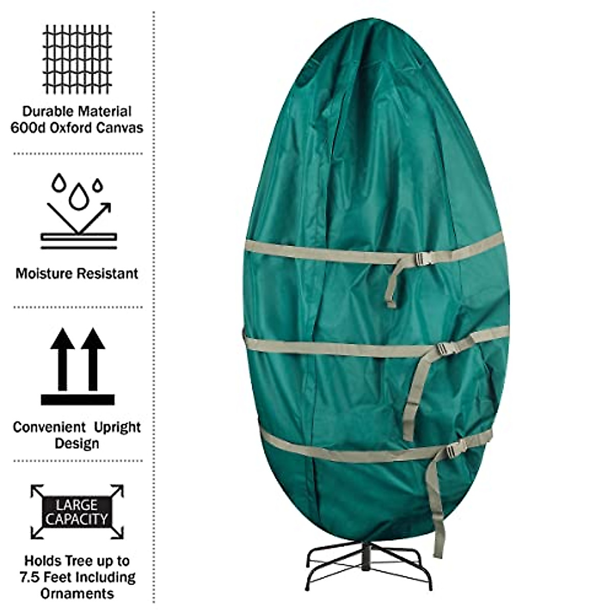 Tiny Tim Totes 83-DT5582 Premium Upright Christmas Tree Canvas Storage Cover Bag | 7.5 FT | Green, Foot
