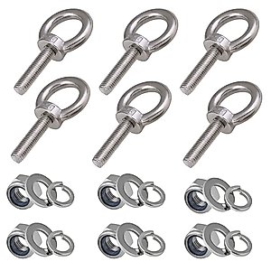 Abimars 304 Stainless Steel Machinery Shoulder Lifting Eye Bolt, 6 PCS M8 Extended Thread Lifting Eyebolts with Lock Nuts, Lock Washers, Flat Washers