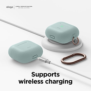 elago Silicone Case with Carabiner Compatible with AirPods 3 - Premium Silicone, Wireless Charging Available, Shockproof Protection (Mint Green)