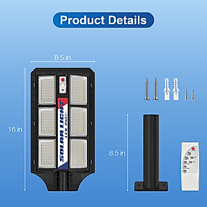 1500W Solar Street Lights Outdoor - Wide Angle Solar Parking Lot Lights Dusk to Dawn LED 6500K Solar Lights Outdoor Motion Sensor Remote Control Waterproof Super Bright Security Street Light for Yard