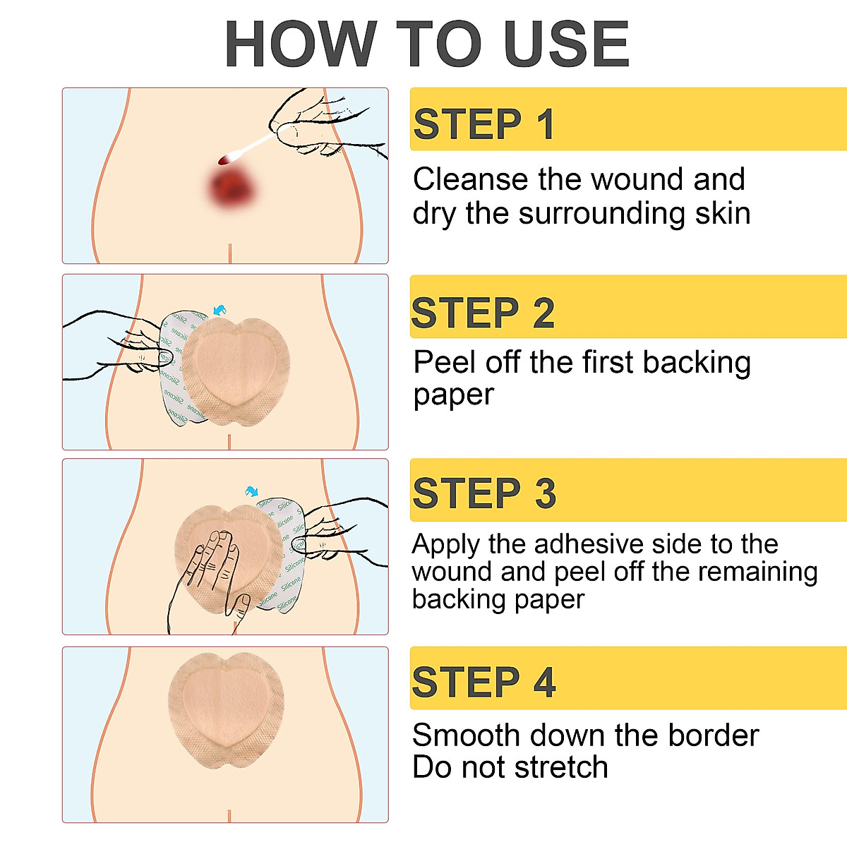 LotFancy Sacral Foam Dressing, 7"x 7", 5 Count, Silicone Foam Dressing, Wound Dressing with Border, Sacrum, Bed Sores, Pressure Ulcers Healing Bandage Pad, Highly Absorbent, Waterproof