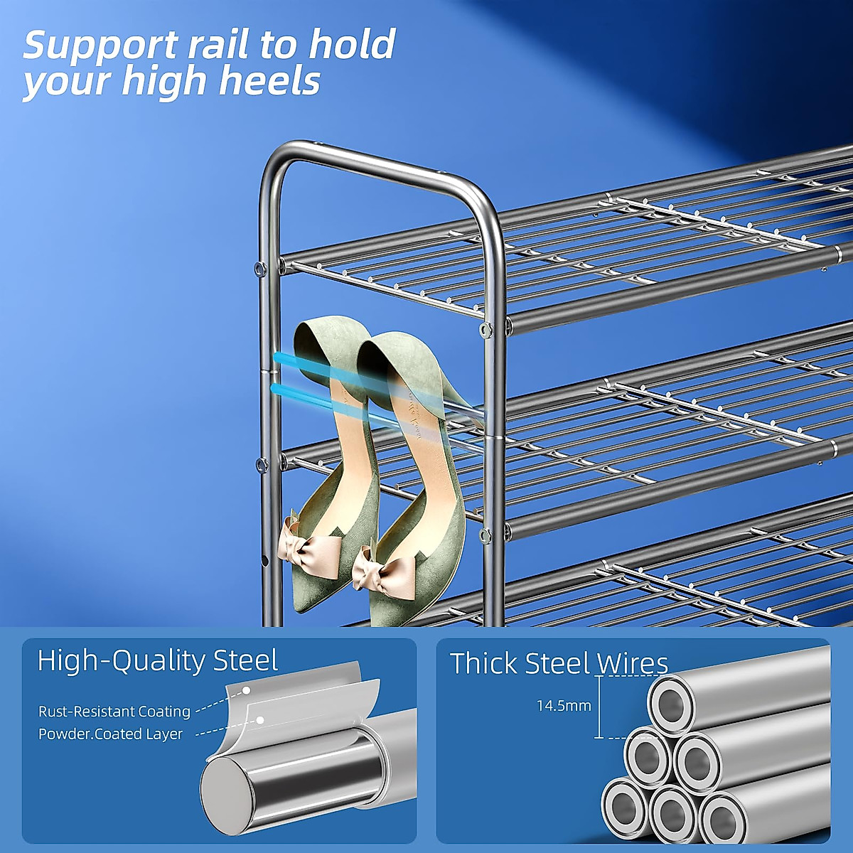 SUFAUY 3 Tier Shoe Rack, Closet Metal Shoe Rack Organizer Heavy Duty, Stackable, Silver